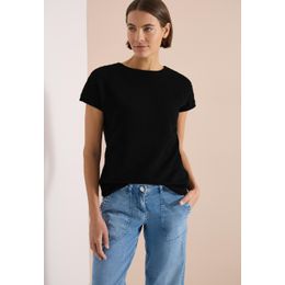 Cecil Damen T-Shirtschwarz, Gr. M, unifarben, Web, 50% Baumwolle, 50% Polyester, Shirts, mit U-Boot-Ausschnitt