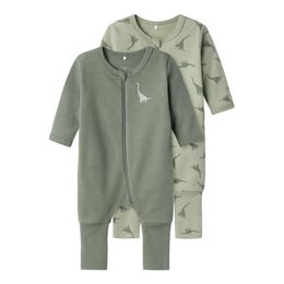 name it Jungen Schlafanzug "NBMNIGHTSUIT 2P ZIP FF GREEN DINO", Gr. 62agave gr&uuml;n pack:with seagrass dino aop, Jersey, Obermaterial: 100% Baumwolle,
