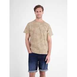 Lerros Herren T-Shirt "T-Shirt mit floralem Print und O-Neck in Jersey-Qualit&auml;t"gravel beige, Gr. M, 100% Baumwolle, Shirts