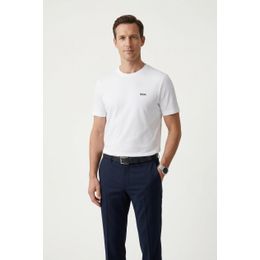 T-Shirt BOSS Green, Jungen, Gr. M, wei&szlig;100, Single Jersey, Obermaterial: 96% Baumwolle, 4% Elasthan, unifarben, regular fit normal, Rundhals, abgesteppte Kante, Shirts T-Shirt, Rundhalsausschnitt, kurze &Auml;rmel, Regular fit, Logodruck
