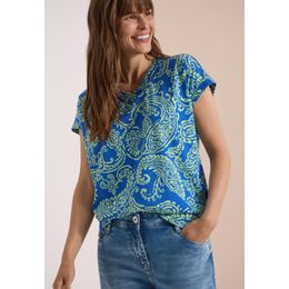 T-Shirt Cecil, Damen, Gr. L (42), surf blau, Web, 50% Baumwolle, 50% Modal, Paisley, normal normal, V-Ausschnitt, abgesteppt, Shirts T-Shirt, mit Paisley-Muster