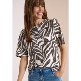T-Shirt Cecil, Damen, Gr. L (42), braun (braun cacao), Stoff, 65% Polyester, 35% Viskose, normal normal, Rundhals, abgesteppt, Shirts T-Shirt, mit Zebra-Print