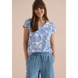 T-Shirt Cecil, Damen, Gr. L (42), vanillewei&szlig;, Web, 50% Baumwolle, 50% Modal, Paisley, normal normal, V-Ausschnitt, abgesteppt, Shirts T-Shirt, mit Paisley-Muster