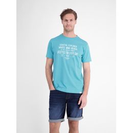 Lerros Herren T-Shirt "Sportliches T-Shirt aus Baumwolle mit coolem Slogan-Print", blau, Gr. XL, 100% Baumwolle, Shirts