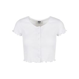 Kurzarmshirt Urban Classics "Urban Classics Damen Ladies Cropped Button Up Rib Tee", Damen, Gr. 4XL, wei&szlig;, 97% Baumwolle, 3% Elasthan, unifarben, slim fit, eckiger Ausschnitt, Shirts