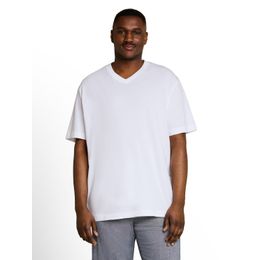 T-Shirt Tom Tailor PLUS, Jungen, Gr. 5XL, wei&szlig;, Single Jersey, Obermaterial: 100% Baumwolle, unifarben, normal, V-Ausschnitt, Shirts T-Shirt, im 2er Pack
