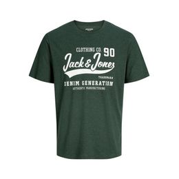Jack & Jones T-Shirt JACK & JONES "JJELOGO TEE SS O-NECK 2 COL AW26 SN", Jungen, Gr. S, scarab detail:melange, Jersey, Obermaterial: 100% Baumwolle, bedruckt, meliert, regular fit normal, Rundhals, Shirts T-Shirt, Baumwolle, regular fit