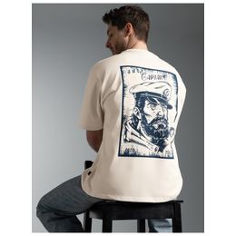 T-Shirt TRIGEMA "TRIGEMA Oversized T Shirt "Ahoy Captain", Jungen, Gr. L, beige (natur), Single Jersey, 100% Baumwolle, Basic, Rundhals, Shirts T-Shirt