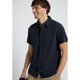 Kurzarmhemd Street One MEN, Herren, Gr. L (42), US-Gr&ouml;&szlig;en, schwarz ink blau, Web, 100% Baumwolle, unifarben, regular fit normal, V-Ausschnitt, abgesteppt, Hemden, aus reiner Baumwolle