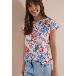 T-Shirt Cecil, Damen, Gr. L (42), vanillewei&szlig;, Web, 50% Baumwolle, 50% Modal, gemustert, comfort fit normal, U-Boot-Ausschnitt, normaler Saum, Shirts T-Shirt, mit U-Boot-Ausschnitt