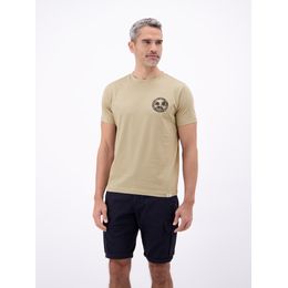 T-Shirt Lerros "L&auml;ssiges, unifarbenes T-Shirt aus reiner Baumwolle mit Print", Jungen, Gr. L, beige (gravel beige), 100% Baumwolle, Rundhals, Shirts T-Shirt