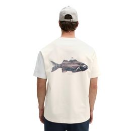 Marc O'Polo T-Shirt MARC O'POLO, Jungen, Gr. L, egg wei&szlig;, Jersey, Obermaterial: 100% Baumwolle, loose fit normal, Rundhals, Shirts T-Shirt, loose mit Fisch-R&uuml;ckenprint