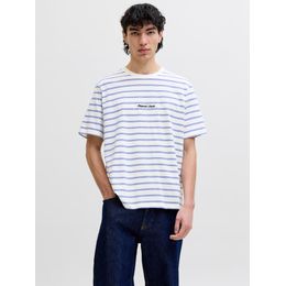 Jack & Jones T-Shirt JACK & JONES "JORNORREBRO STRIPE TEE SS CN LN", Jungen, Gr. L, cloud dancer, Jersey, Obermaterial: 100% Baumwolle, gestreift, relaxed fit normal, Rundhals, Shirts T-Shirt, Baumwolle, relaxed fit