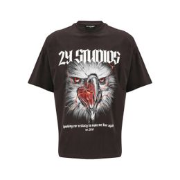 T-Shirt 2Y STUDIOS "2Y Studios Herren Eagle Oversize Tee", Jungen, Gr. XL, washed schwarz, 100% Baumwolle, bedruckt, oversize, Rundhals, Shirts T-Shirt