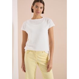T-Shirt Cecil, Damen, Gr. L (42), vanillewei&szlig;, Web, 50% Baumwolle, 50% Polyester, unifarben, comfort fit normal, U-Boot-Ausschnitt, normaler Saum, Shirts T-Shirt, mit U-Boot-Ausschnitt