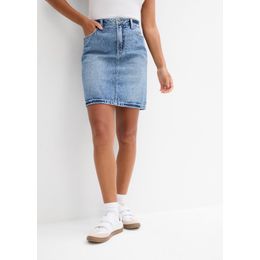 Jeansrock bonprix, Damen, Gr. 38, mittelblau denim used, Jeans, Obermaterial: 100% Baumwolle, regular fit kniefrei, R&ouml;cke Jeansrock, regular fit, mit hinterem Schlitz, aus Baumwolle