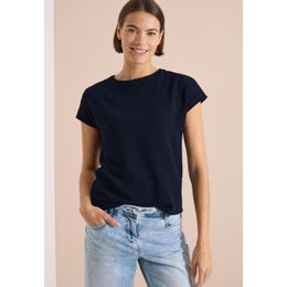 T-Shirt Cecil, Damen, Gr. L (42), universal blau, Web, 50% Baumwolle, 50% Polyester, unifarben, comfort fit normal, U-Boot-Ausschnitt, normaler Saum, Shirts T-Shirt, mit U-Boot-Ausschnitt