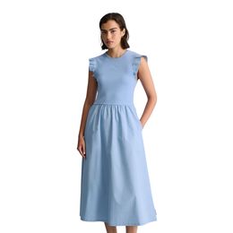 Marc O'Polo Jerseykleid MARC O'POLO DENIM "mit Baumwoll-Popelinerock", Damen, Gr. L, Normalgr&ouml;&szlig;en, blau (flaxflower blau), Obermaterial: 96% Baumwolle, 4% Elasthan, unifarben, slim fit wadenlang, Rundhals, Kleider Jerseykleid