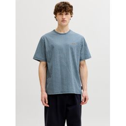 Jack & Jones Rundhalsshirt JACK & JONES "JJDEVIN DAYTONA STRIPED TEE SS CREW NECK", Jungen, Gr. L, blau (blau mirage stripes:hellwei&szlig;), Jersey, Obermaterial: 100% Baumwolle, gestreift, relaxed fit normal, Rundhals, Shirts Rundhalsshirt, Baumwollmischung, relaxed fit