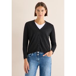 Cardigan Cecil, Damen, Gr. XL (44), schwarz (charcoal grau melange), Web, 60% Baumwolle, 40% Viskose, unifarben, normal normal, V-Ausschnitt, Rippb&uuml;ndchen, Strickjacken, aus Baumwolle mit Stretchanteil