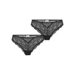 Panty Urban Classics "Urban Classics Ladies Allover Lace Brazilian 2-Pack", Damen, Gr. L, schwarz (schwarz, schwarz), 90% Nylon, 10% Elasthan, unifarben, Unterhosen Panty