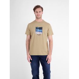 T-Shirt Lerros "Sportliches T-Shirt mit Surfer-Motiv-Print, reine Baumwolle", Jungen, Gr. M, beige (gravel beige), 100% Baumwolle, Rundhals, Shirts T-Shirt
