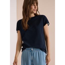 T-Shirt Cecil, Damen, Gr. L (42), universal blau, Web, 100% Baumwolle, unifarben, normal normal, U-Boot-Ausschnitt, abgesteppt, Shirts T-Shirt, mit gerafften &Auml;rmeln