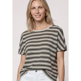 T-Shirt Street One, Damen, Gr. 34, schwarz, Stoff, 60% Viskose, 40% Polyester, gestreift, normal normal, Rundhals, abgesteppt, Shirts T-Shirt, im Streifen-Design