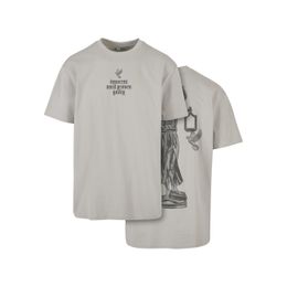 T-Shirt "Upscale by Mister Tee Herren Justice Oversize Tee", Jungen, Gr. L, lightasphalt, 100% Baumwolle, UPSCALE BY MISTER TEE, bedruckt, normal, Rundhals, Shirts T-Shirt