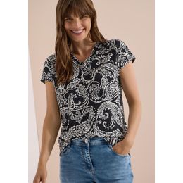 T-Shirt Cecil, Damen, Gr. L (42), schwarz, Web, 50% Baumwolle, 50% Modal, Paisley, normal normal, V-Ausschnitt, abgesteppt, Shirts T-Shirt, mit Paisley-Muster