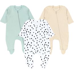 Schlafanzug TUPTAM "Schlafstrampler Baby Unisex Schlafstrampler mit Fu&szlig; 3er Pack", Jungen, Gr. 68, gr&uuml;n (salbeigr&uuml;n beige punkte), Obermaterial: 100% Baumwolle CO., Homewear-Sets Schlafanzug