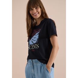 T-Shirt Cecil, Damen, Gr. L (42), universal blau, Web, 100% Baumwolle, bedruckt, normal normal, Rundhals, abgesteppt, Shirts T-Shirt, aus reiner Baumwolle