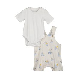 T-Shirt Blue Seven "Blue Seven Set: Body und Latzshorts", Jungen, Gr. 56, 0001, wei&szlig;, 100% Baumwolle, normal, Rundhals, Shirts T-Shirt