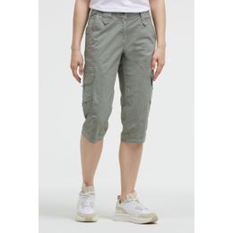 Skaterbermudas SOCCX, Damen, Gr. L, Normalgr&ouml;&szlig;en, grau (faded olive), Web, Material Oberstoff: 98% Baumwolle, 2% Elasthan, Futter: 100% Baumwolle, unifarben, regular fit knielang, Hosen, mit verstellbarem Knopfriegel am Hosensaum
