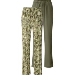 Damen Schlupfhose mit weitem Bein khaki + khaki-ecru-bedruckt, Gr&ouml;&szlig;e 38