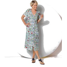 Damen Blumenkleid aus reiner Viskose eisblau-zitrone-bedruckt, Gr&ouml;&szlig;e 40