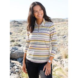 WITT Damen Poloshirt mit Rei&szlig;verschluss, oliv-traube-gemustert, Gr&ouml;&szlig;e 38