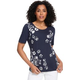 Damen Kurzarmshirt mit Bl&uuml;ten-Druck marine-wei&szlig;, Gr&ouml;&szlig;e 40