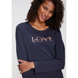 Vivance Dreams Longsleeve blau Gr. 32/34 f&uuml;r Damen. Rundhals und Print. Basic. Nachhaltig.