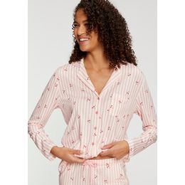 Vivance Dreams Pyjamaoberteil pink Gr. 32/34 f&uuml;r Damen. V-Ausschnitt und Allover-Druck. Bequem. Nachhaltig.