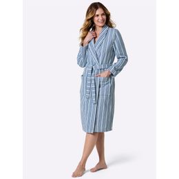 feel good Damen Damenbademantel mit L&auml;ngsstreifen, kalkmint-jeansblau-gestreift, Gr&ouml;&szlig;e 52/54