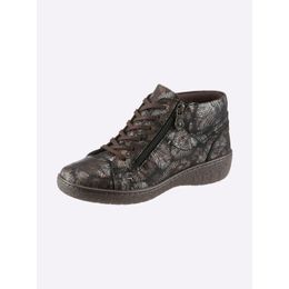 airsoft modern+ Damen Stiefelette mit gl&auml;nzendem Feder-Muster, schwarz-bedruckt, Gr&ouml;&szlig;e 38