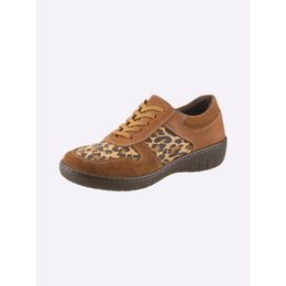 airsoft modern+ Damen Schn&uuml;rschuh mit Leo-Muster, cognac-bedruckt, Gr&ouml;&szlig;e 42