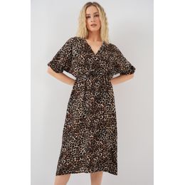 V-Ausschnitt Midi-Kleid mit Kordelzug
