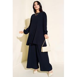 Strukturierte Langarm-Tunika und weit geschnittene Hose Set