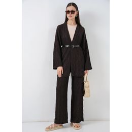 Strukturierte Kimono-Hose mit Schalkragen-Set