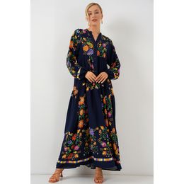Gemustertes V-Ausschnitt Maxikleid