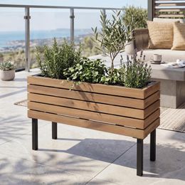 Pflanzkasten MCW-P84, Blumenkasten Outdoor Stahl Akazie 36x62x22cm MVG-zertifiziert ~ hellbraun