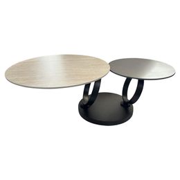 Riess Ambiente riess-ambiente Design Couchtisch DANCING RINGS rost rund drehbar Travertin Keramik schwarzes Gestell