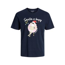 Jack & Jones PlusSize Kurzarmshirt "JJCHRISTMAS TEE SS CREW NECK PLS", Jungen, Gr. 5XL, sky captain, Jersey, Obermaterial: 100% Baumwolle, JACK & JONES PLUSSIZE, bedruckt, regular fit normal, Rundhals, Shirts